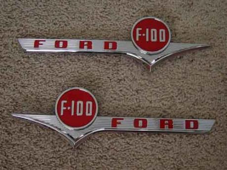 HOODSIDE EMBLEM SET-FORD F100-PAINTED (1956) - Classic Pickup Supplies